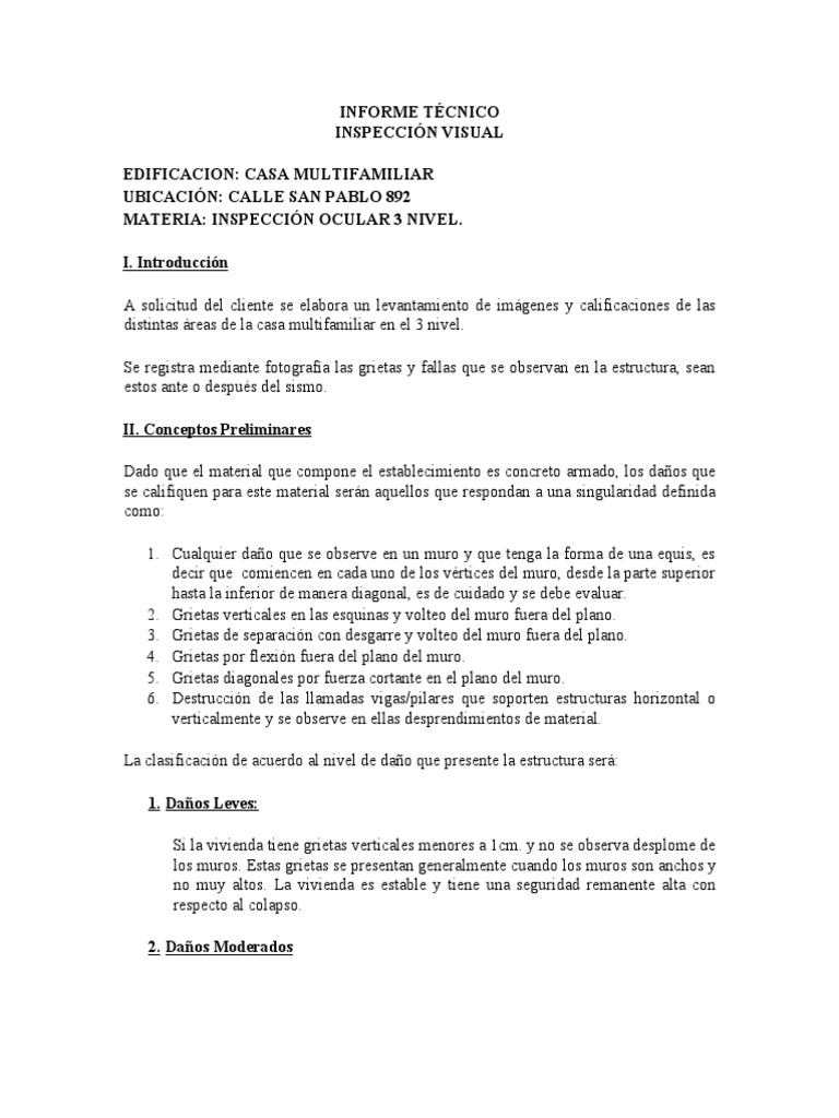 INFORME TÉCNICO INSPECCIÓN VISUAL EDIFICIO ... - Archivo614 | PDF ...