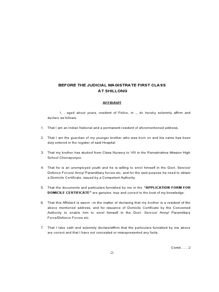 Before The Judicial Magistrate First Class at Shillong: Affidavit | PDF