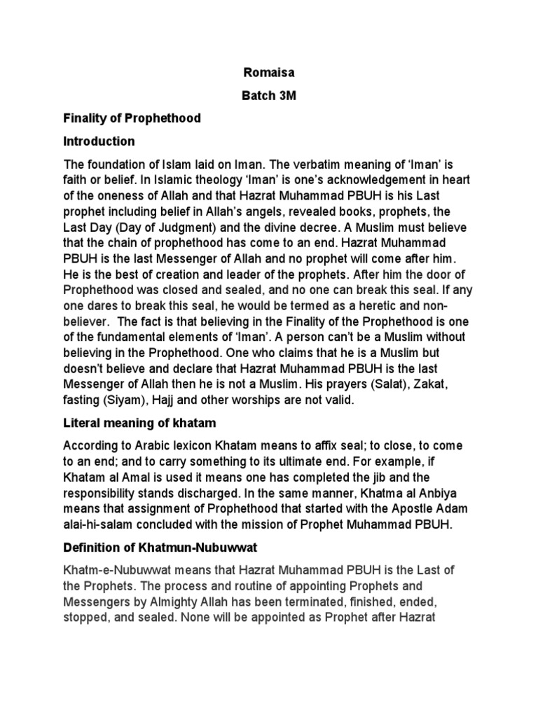 Finality of Prophethood | PDF | Prophets And Messengers In Islam | Muhammad