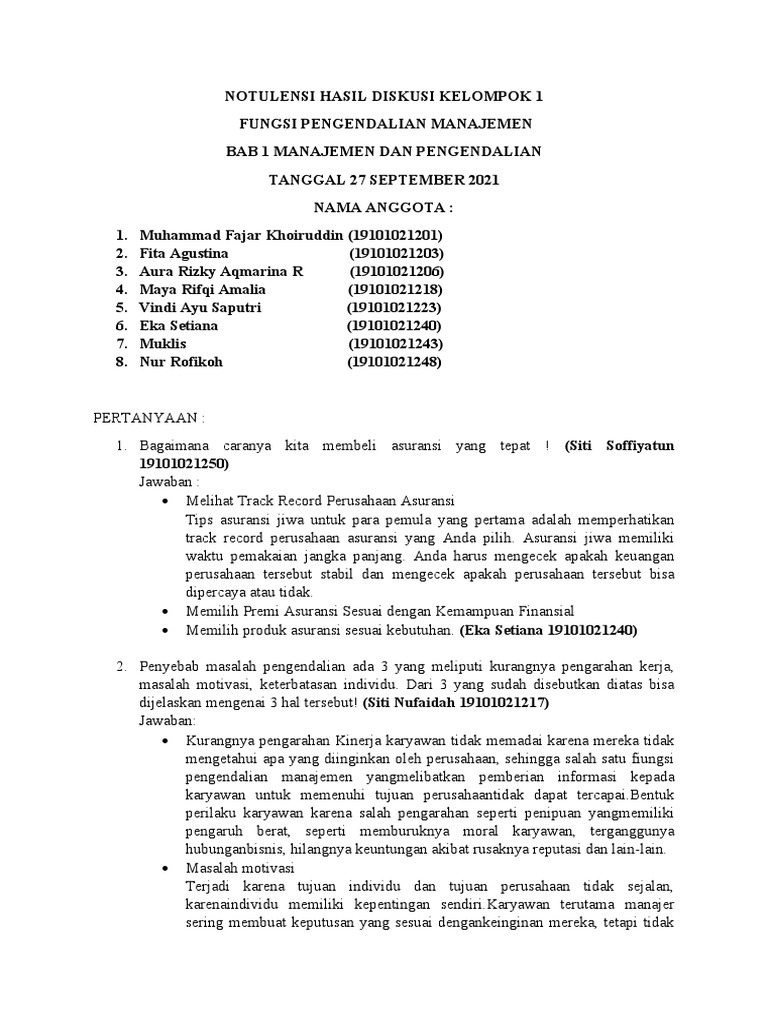 Notulensi Diskusi Kelompok 1 | PDF