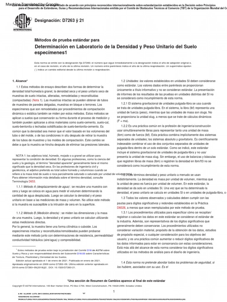 Standard Test Methods For Laboratory Determination of Density and Unit ...