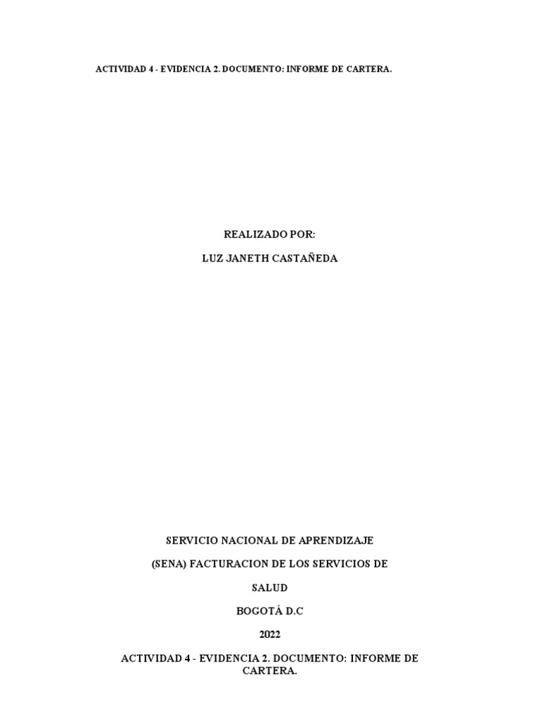 Actividad 4 - Evidencia 2 Documento Informe de Cartera | PDF | América del Sur | Colombia