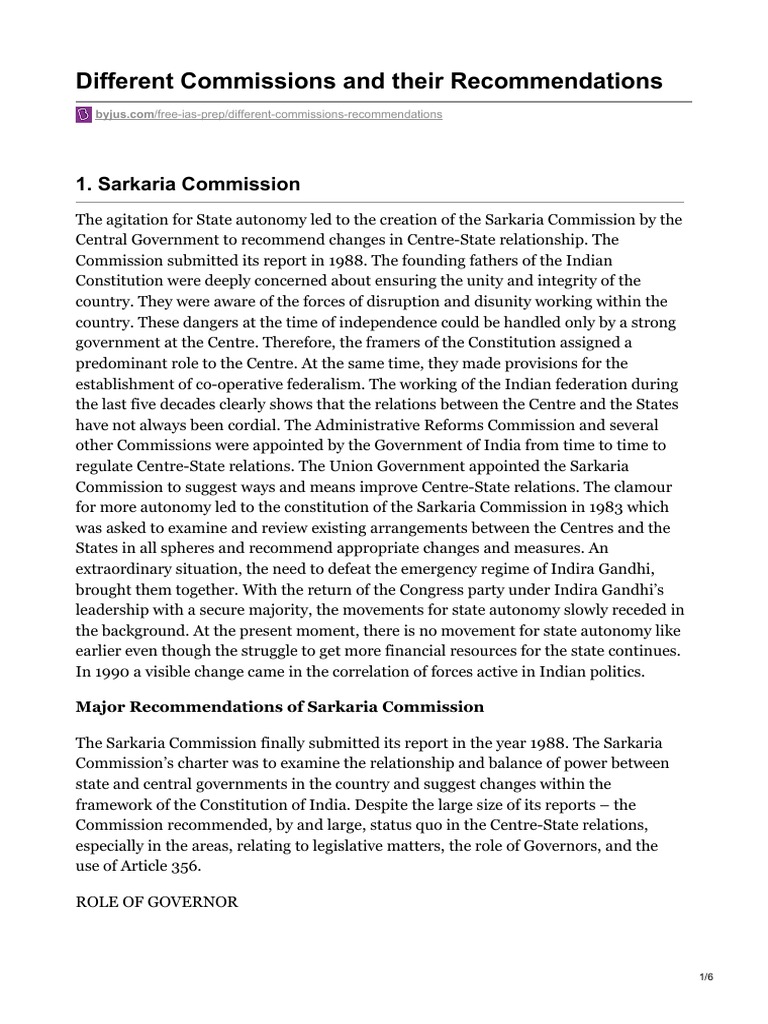 Different Commissions and Their Recommendations | PDF | Public Law ...