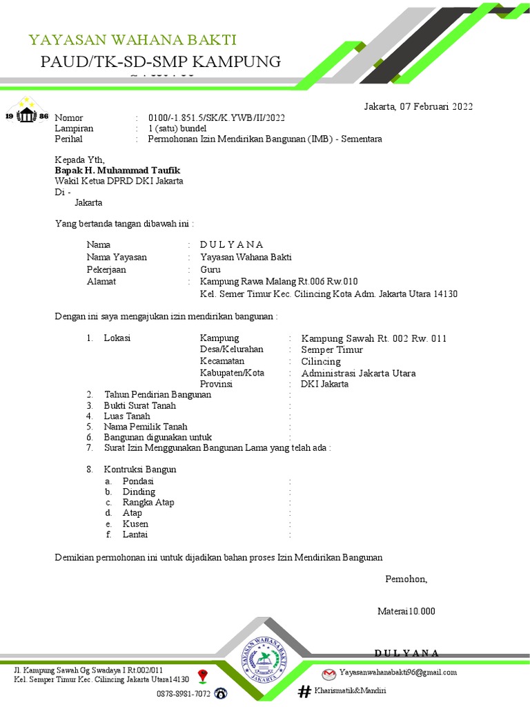 Surat Permohonan Imb 1 | PDF
