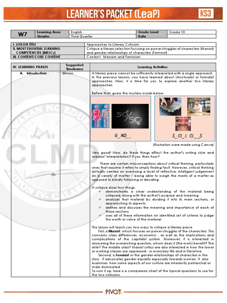 English 10 Q3 Week 7 | PDF | Feminism | Gender Studies