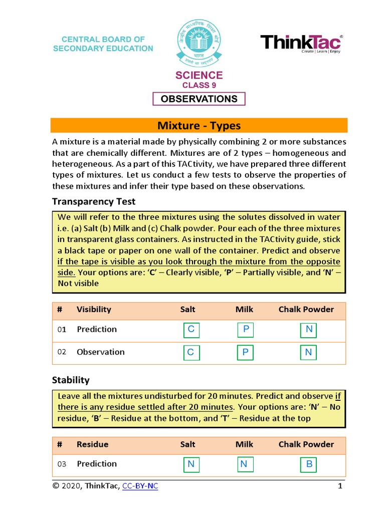 Mixture - Types: Transparency Test | PDF | Mixture | Filtration