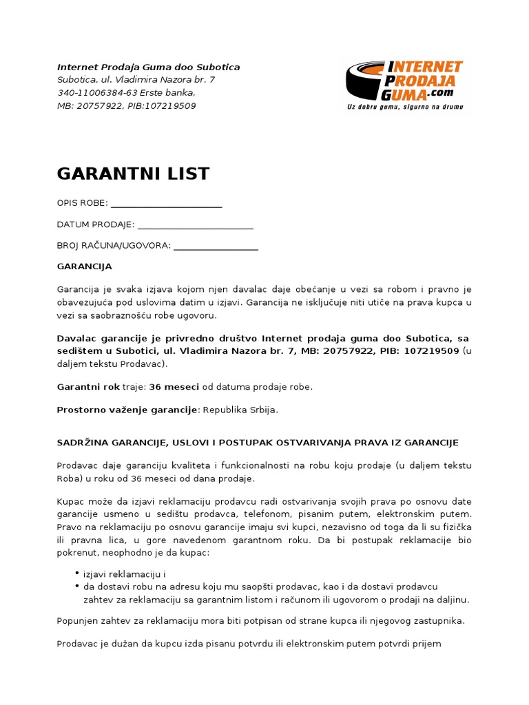 Ipg Garantni List | PDF