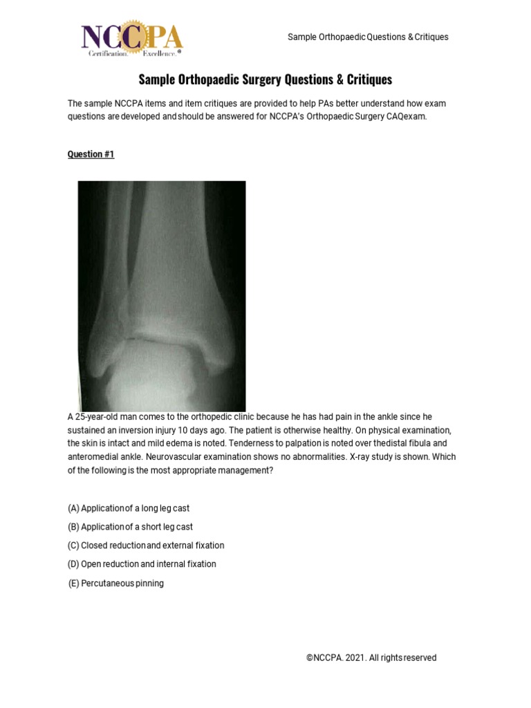 Sample Orthopaedic Surgery Questions & Critiques: Question #1 | PDF ...