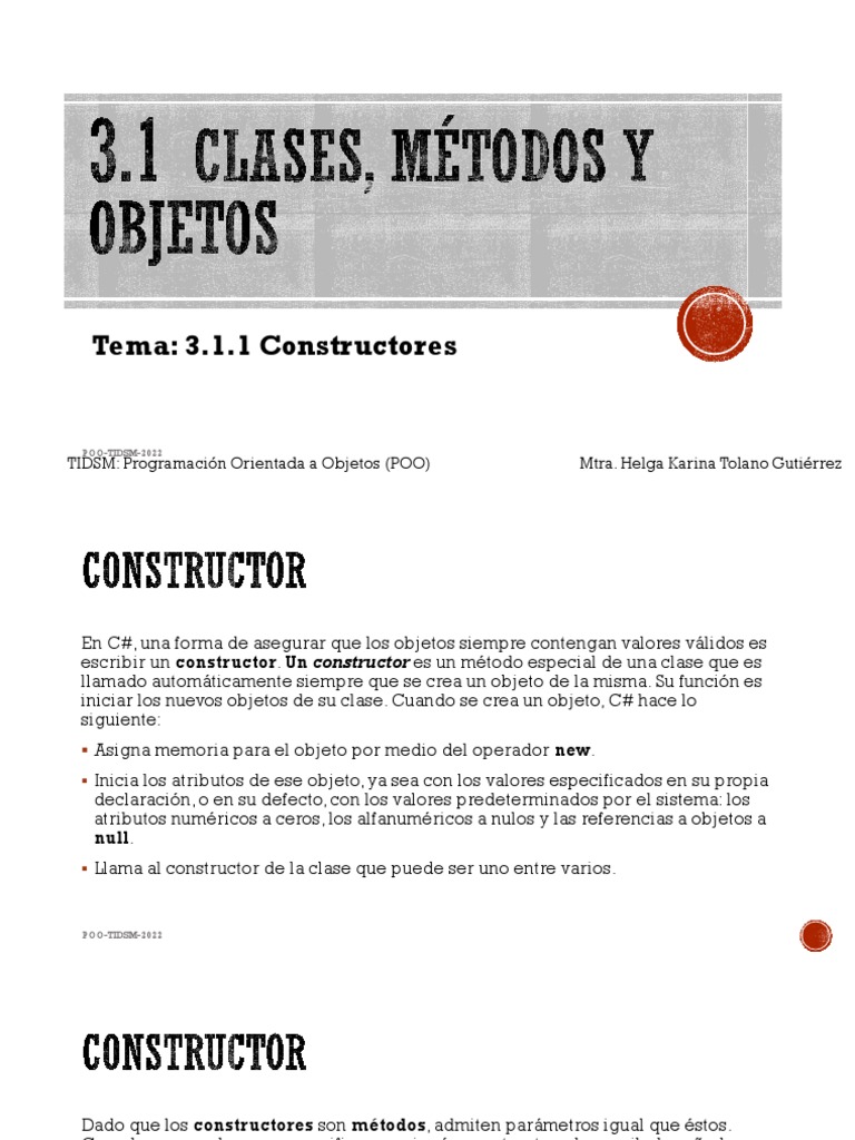 Poo 3 1 1 Constructores Pdf Programación Constructor Programación Orientada A Objetos