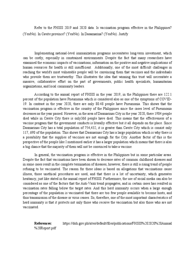 FHSIS 2019 and 2020 Data | PDF | Vaccines | Life Sciences