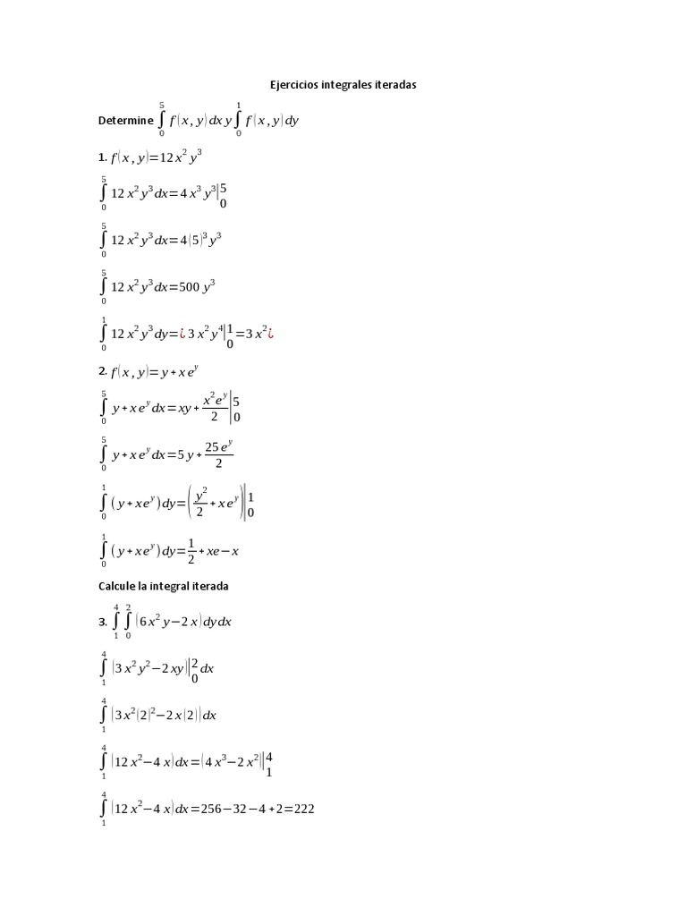 Ejercicios Integrales Iteradas | PDF