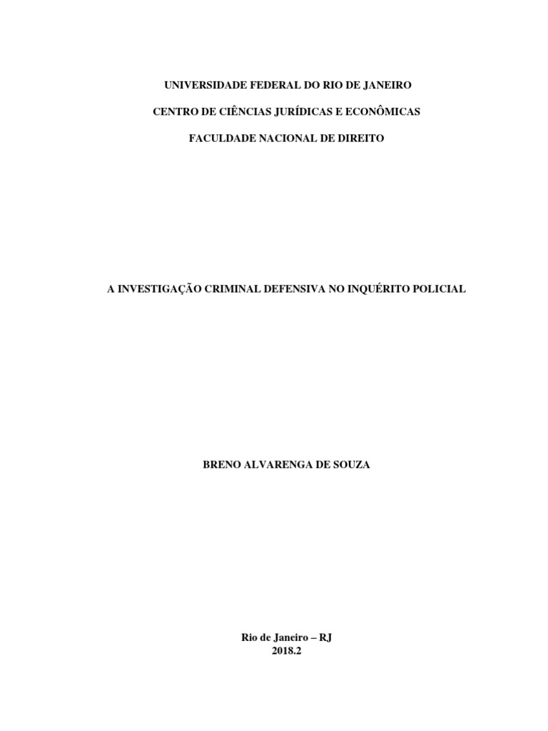 TCC - Investigação Criminal Defensiva - UFRJ | PDF | Procedimento ...