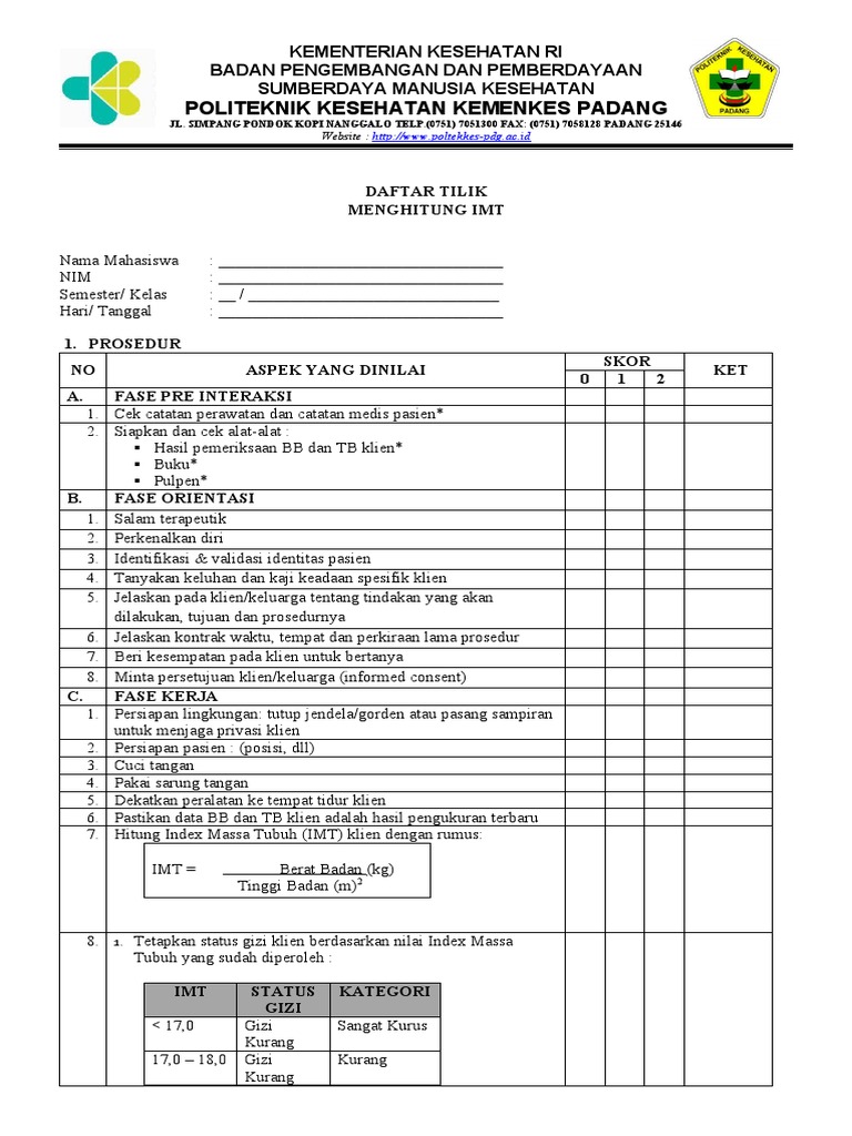 Daftar Tilik Menghitung Imt | PDF