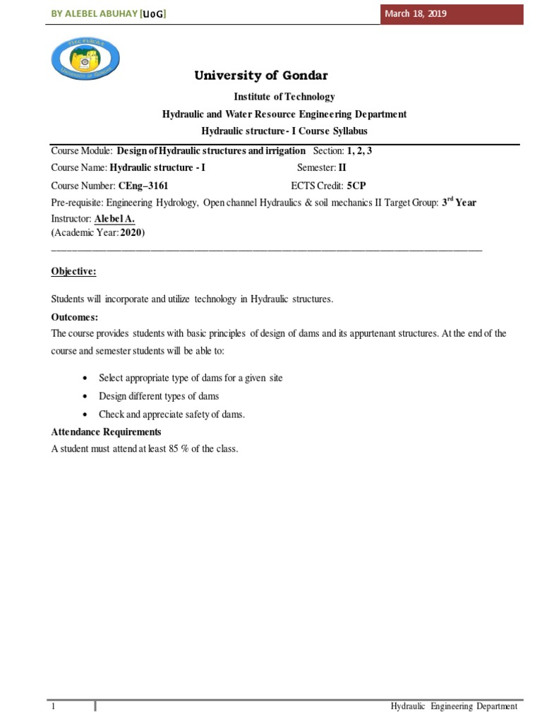 Hydraulic Structure-1 Course Outline | PDF