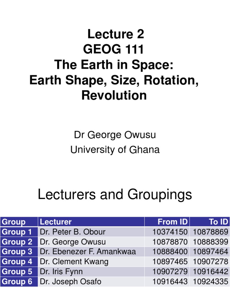GEOG 111 The Earth in Space: Earth Shape, Size, Rotation, Revolution ...