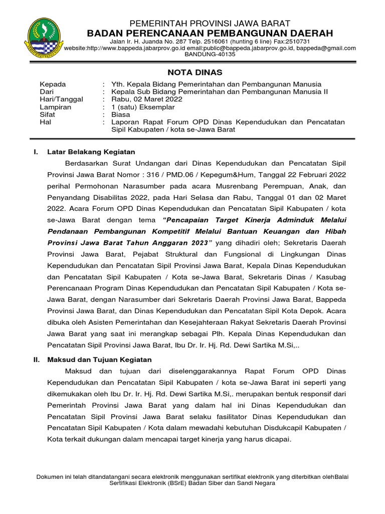 Nota Dinas-Forum OPD Disdukcapil | PDF | Pengelolaan Keuangan & Uang