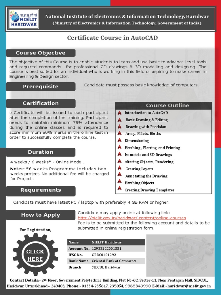 Certificate Course in Autocad: National Institute of Electronics ...