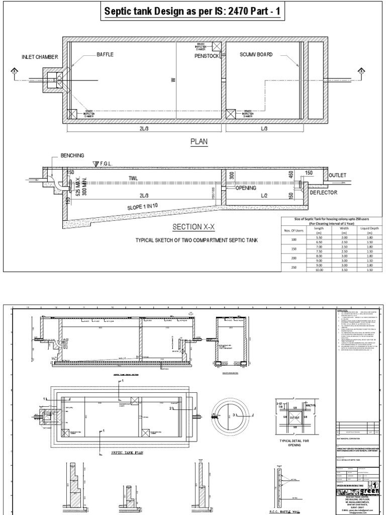 Septic Tank Design As Per IS: 2470 Part - 1: Inlet Chamber Baffle ...