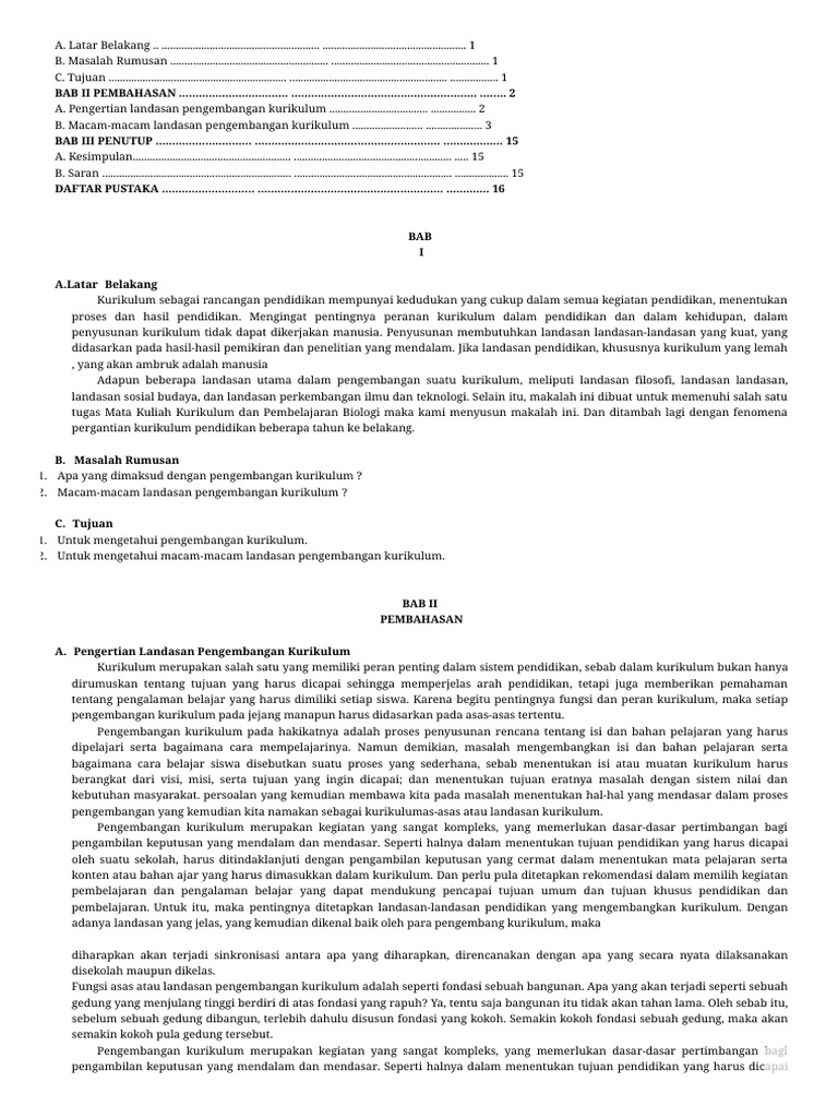 Makalah Landasan Pengembangan Kurikulum - Materi S1 Pendidikan Guru Sekolah Dasar | PDF | Karier ...