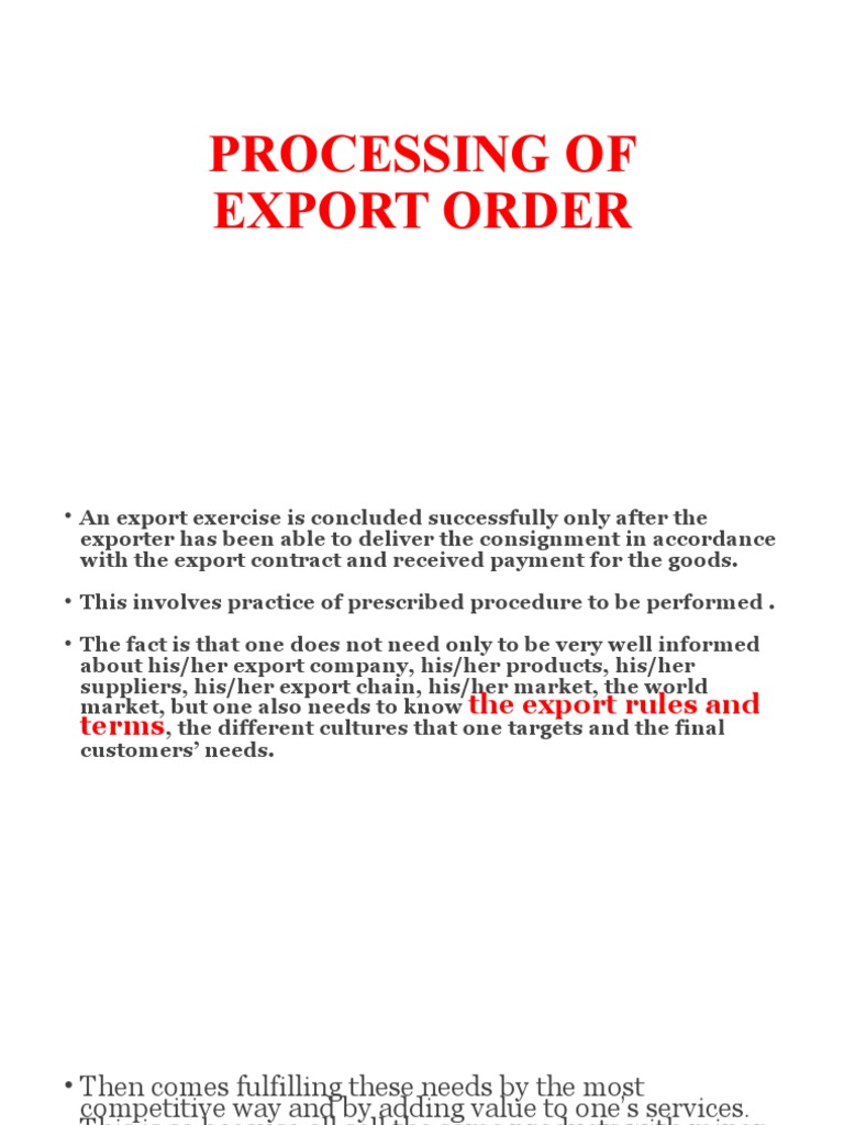 Processing of Export Order | PDF | Receipt | Cargo