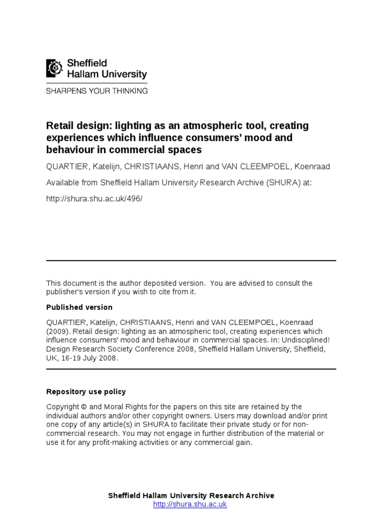 Study - Lighting As Atmospheric Tool | PDF | Consumer Behaviour | Retail