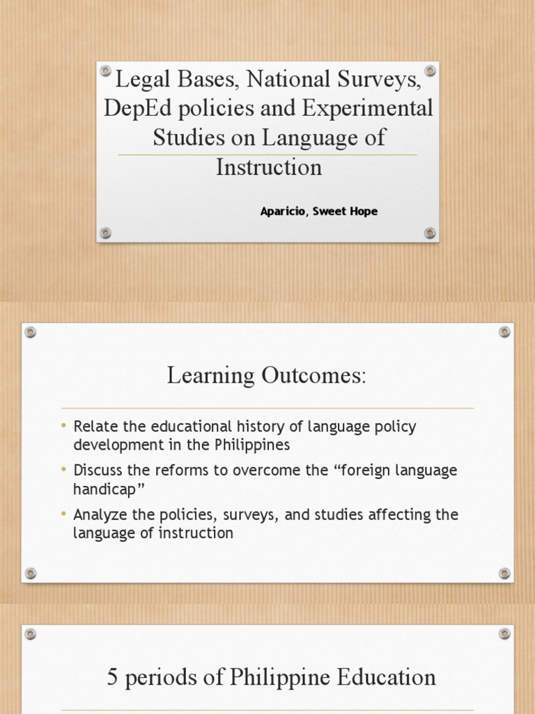 Legal Bases, National Surveys, DepEd Policies | PDF | Foreign Language ...