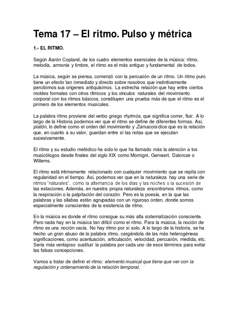 Tema 17 - El Ritmo. Pulso y Métrica - Oposinet | PDF | Ritmo | Tempo