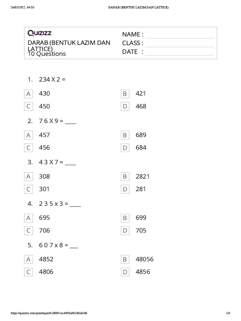 Latihan Darab Bentuk Lazim Dan Lattice Pdf