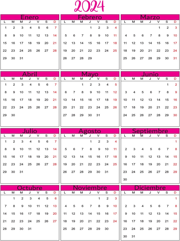 Calendario 2024 para Imprimir Gratis | PDF