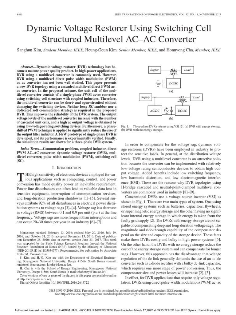 Dynamic Voltage Restorer Using Switching Cell Structured Multilevel ...