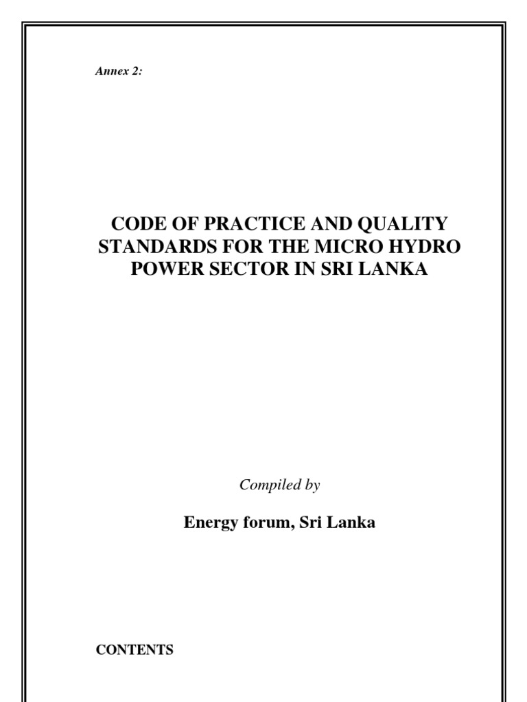 Code of Practice and Quality Standards For The Micro Hydro Power Sector ...