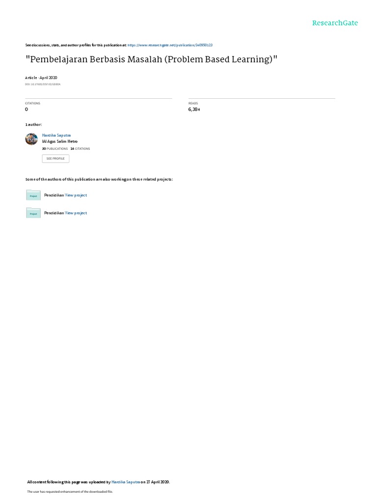 Model Pembelajaran Berbasis Masalah Problem Based Learning | PDF ...