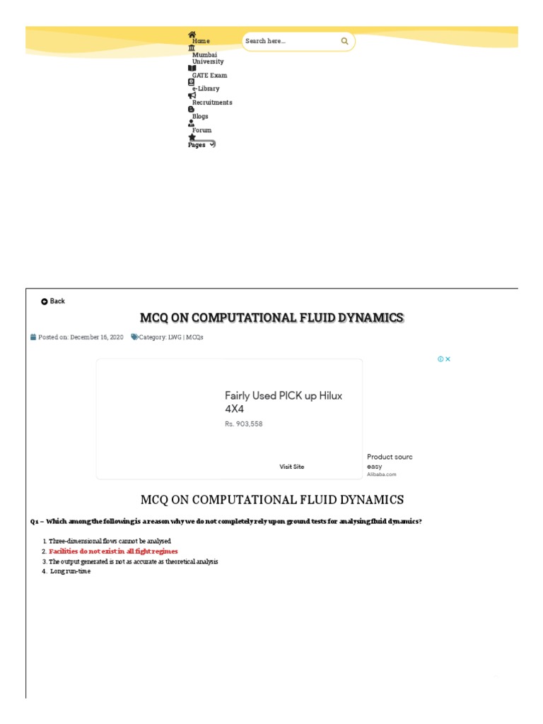 MCQ ON COMPUTATIONAL FLUID DYNAMICS - Amit Mahto | PDF | Computational Fluid Dynamics | Fluid ...