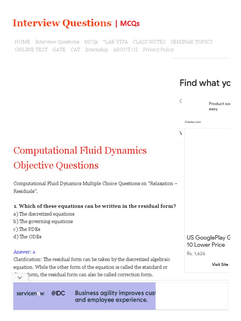 CFD MCQs on Relaxation & Residuals | PDF | Equations | Errors And Residuals