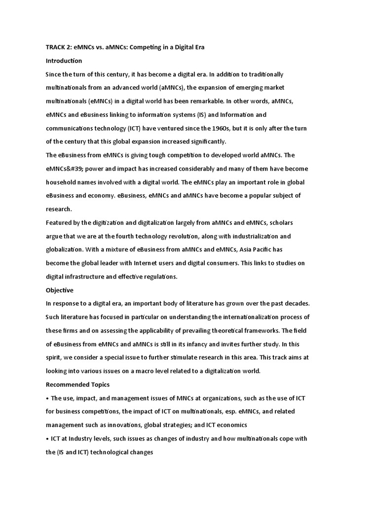 Track 2: Emncs vs. Amncs: Competing in A Digital Era | PDF ...
