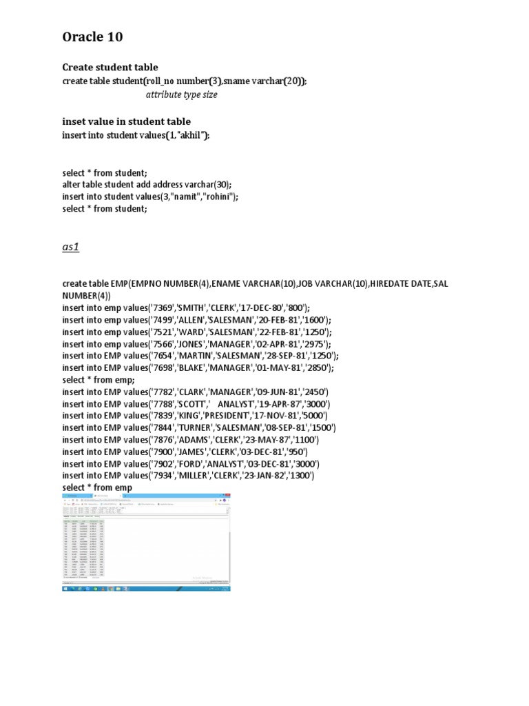 Oracle 10: Create Student Table | Download Free PDF | Software Design ...