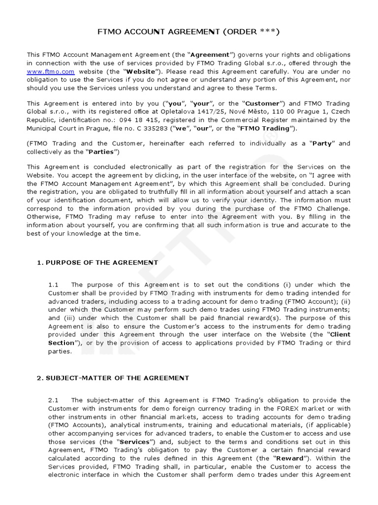 FTMO Trading Global - Account Agreement (New - Apr 2021) | PDF | Value ...
