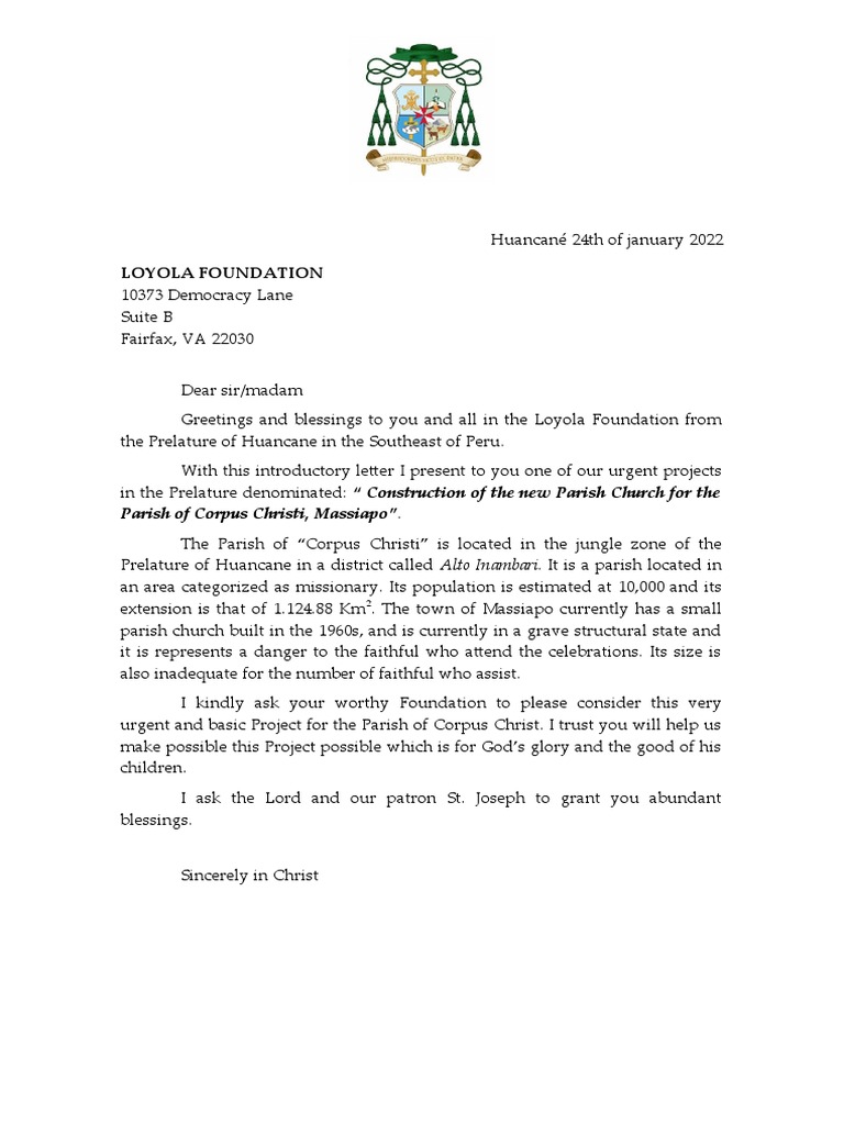 Letter of Introduction-Loyola Foundation | PDF | Religion & Spirituality