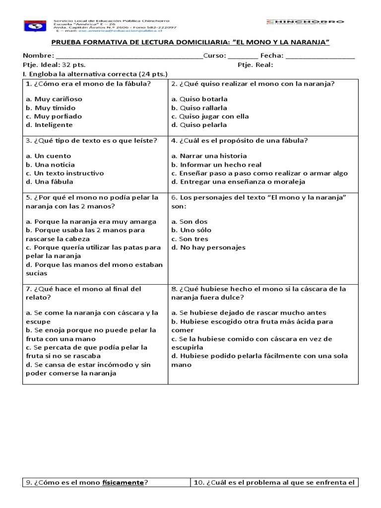 Comprensión de "El Mono y la Naranja" | PDF | Naranja)