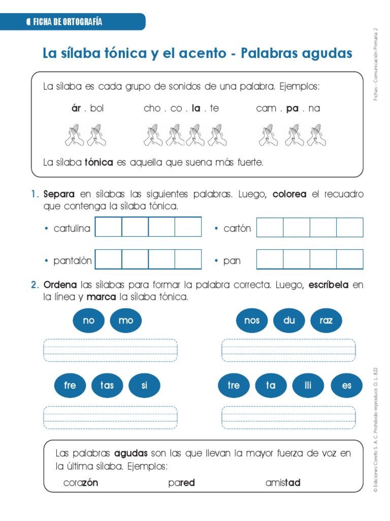 FA - 12-17 La Sílaba Tónica y El Acento - Palabras Agudas | PDF ...