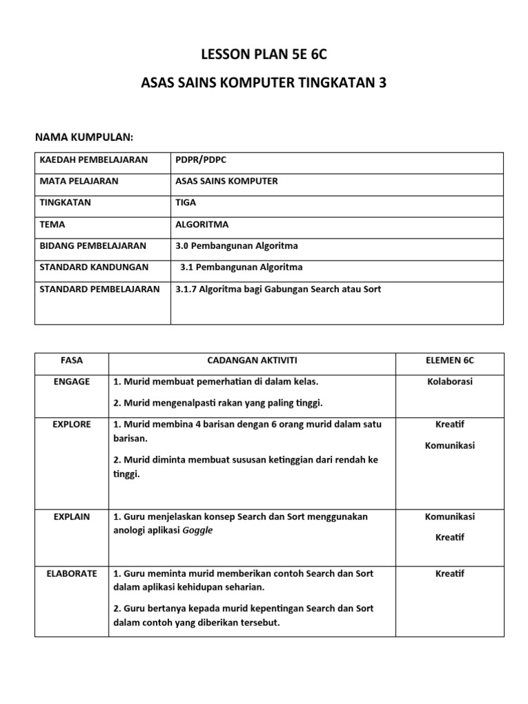 Lesson Plan 5e 6C - Task1 - Triz | PDF