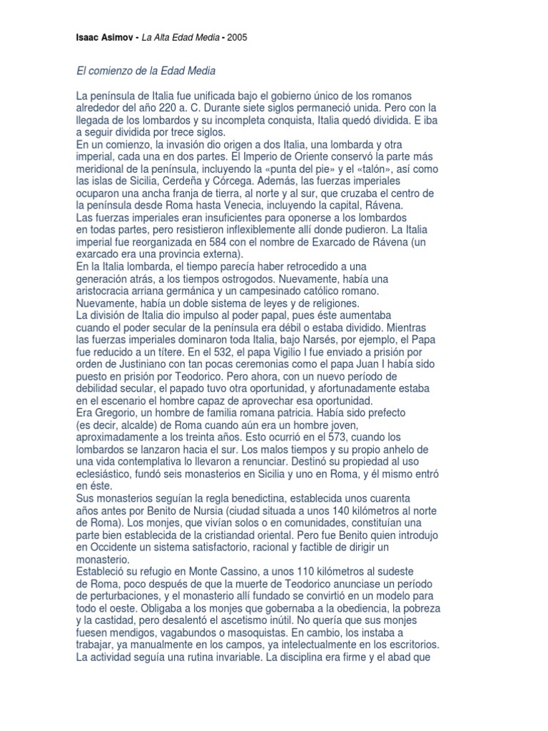 Isaac Asimov La Alta Edad Media 2005 | PDF