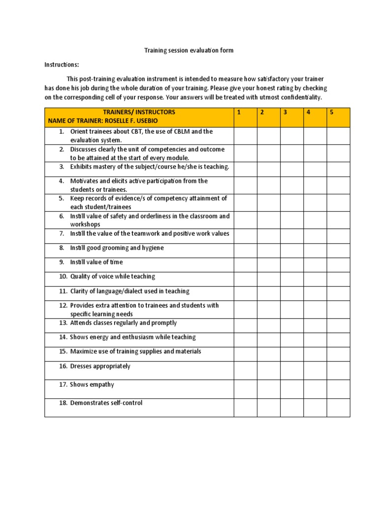 Training session evaluation form | PDF | Educational Technology | Change