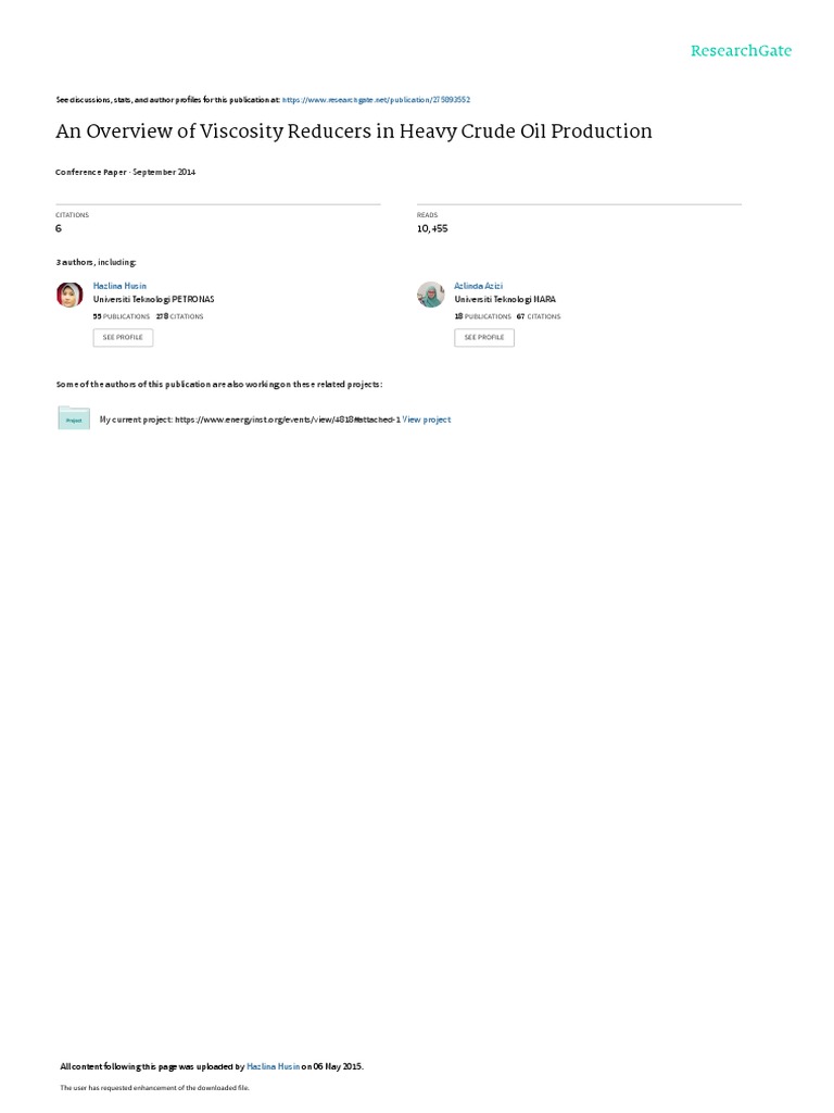 An Overview of Viscosity Reducers in Heavy Crude Oil Production | PDF ...