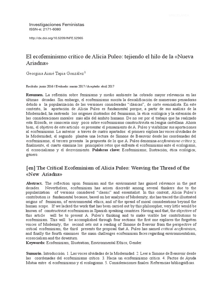 Ecofeminismo crítico de Alicia Puleo | PDF | Feminismo | Estudios de género