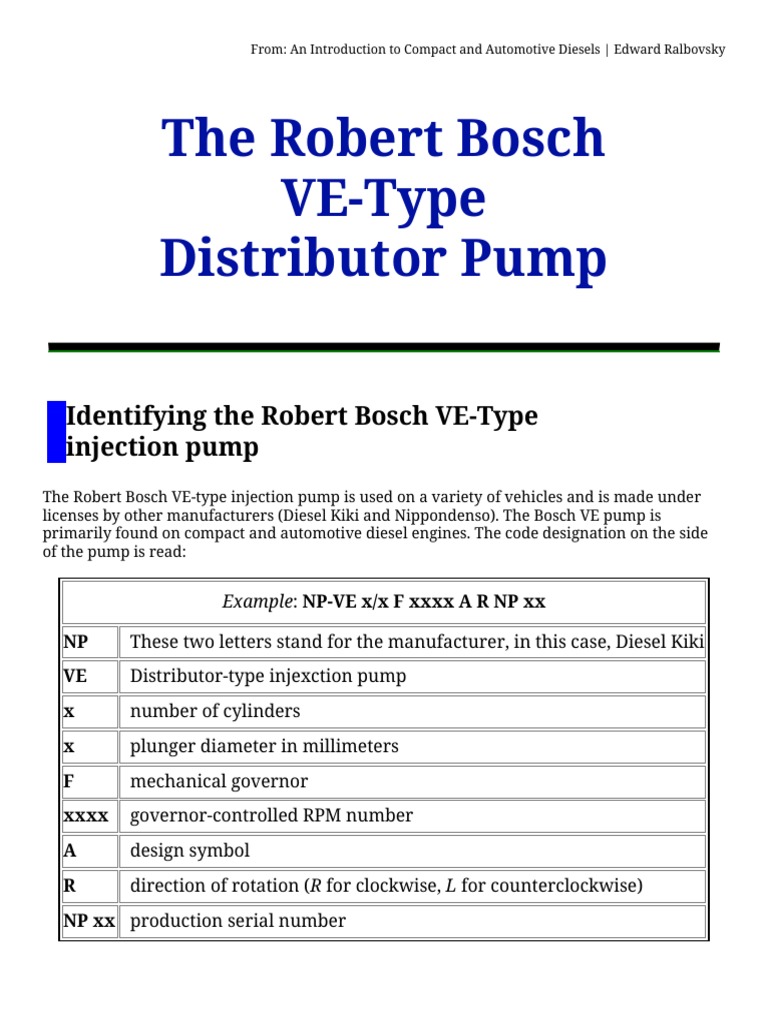 Bosch VE-Type Diesel Pump Guide | PDF | Pump | Engines