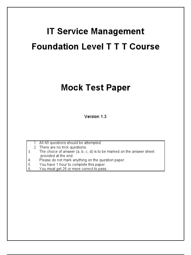 ITIL V 3 Foundation Examination Mock Paper V 1 (1) .3 With Answers ...