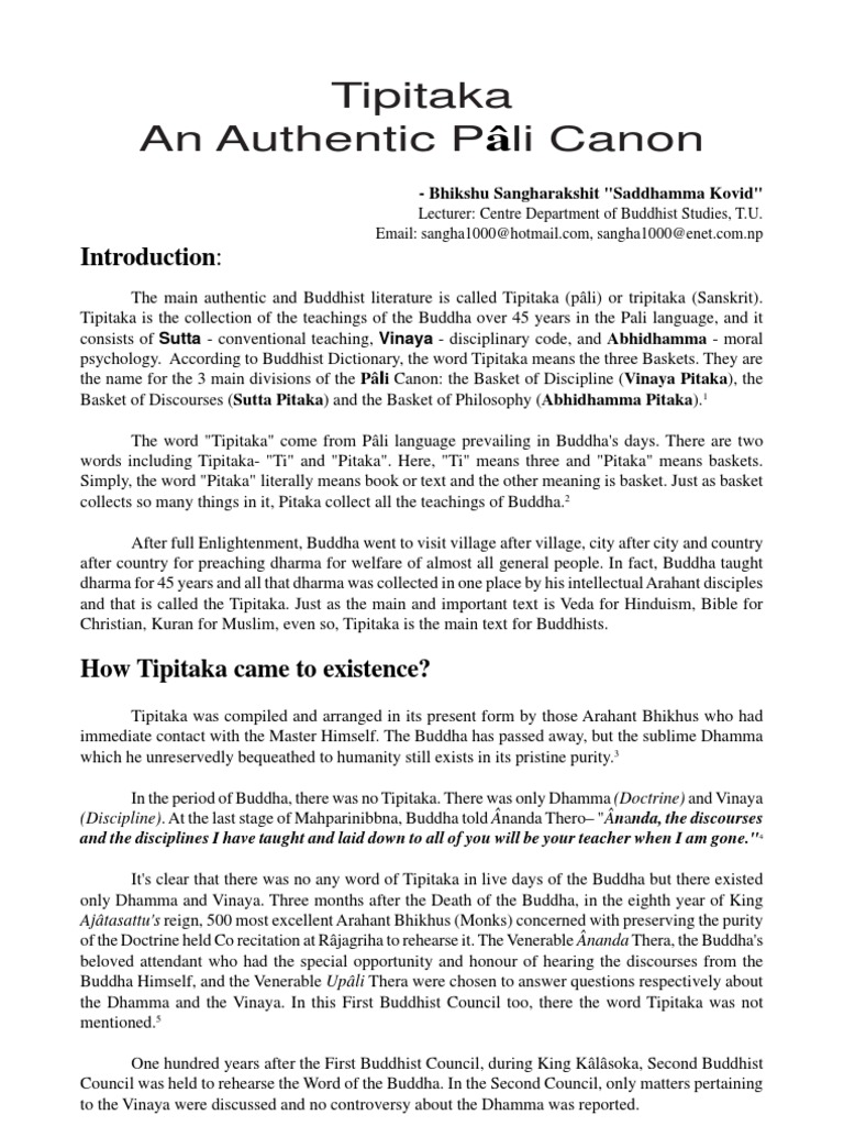Tipitaka - Introduction | PDF | Nāstika | Indian Religions