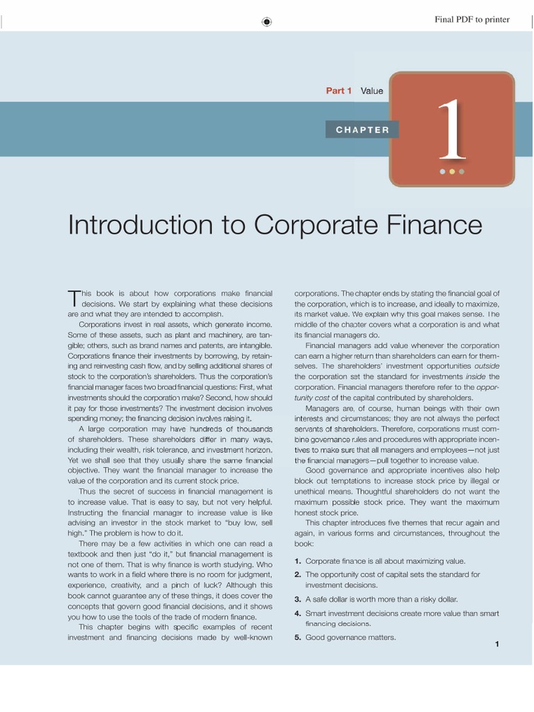 Chapter 1 - Introduction To Corporate Finance | PDF