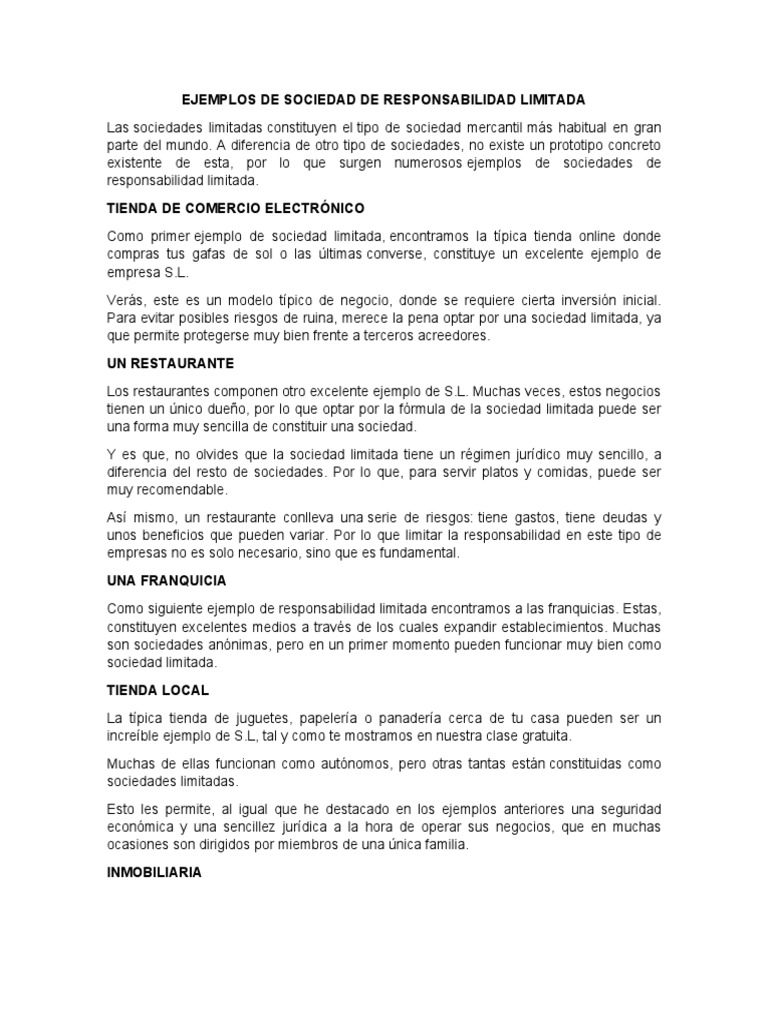 Ejemplos de Sociedad de Responsabilidad Limitada | PDF | Sociedad | Business
